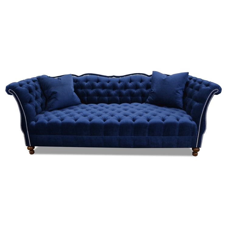 Blue velvet tufted couch store